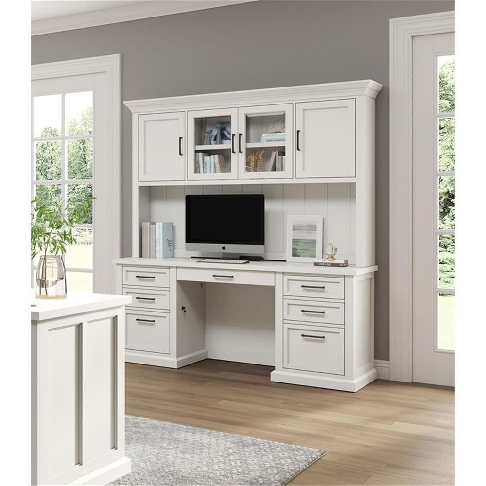 Abby Collection Modern Office Furniture: Pre-Assembled White Wood Hutch ...