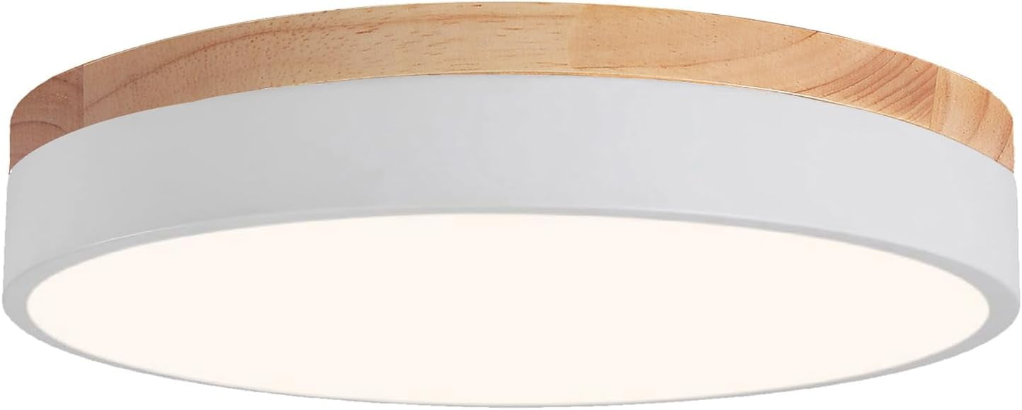 Modern Wood LED Ceiling Light Fixture, Minimalist White Flush Mount ...