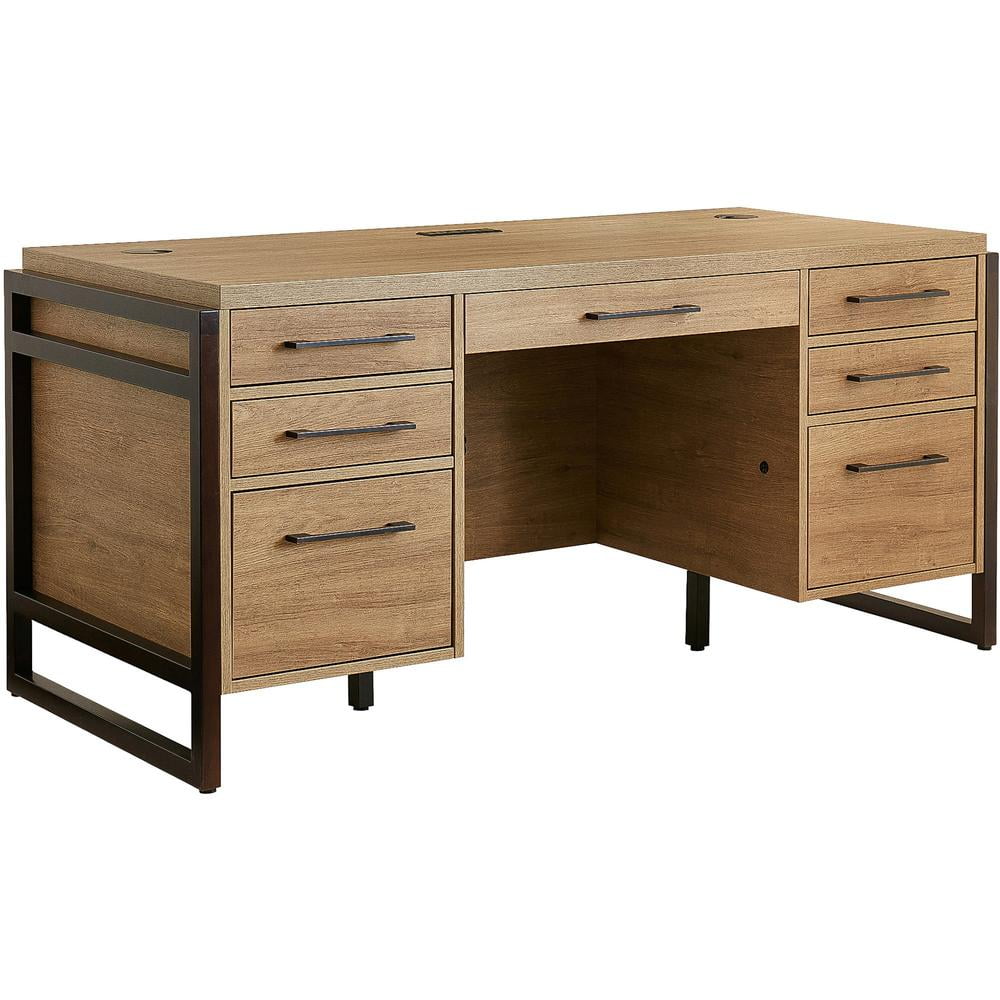 Mason's Modern Wood Laminate Executive Desk with Drawers, Home Office, Light Brown - Walmart.com
