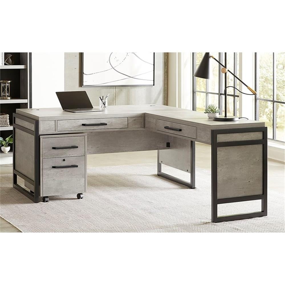 Modern Wood Laminate Open L-Desk and Return Corner Desk Concrete Gray ...