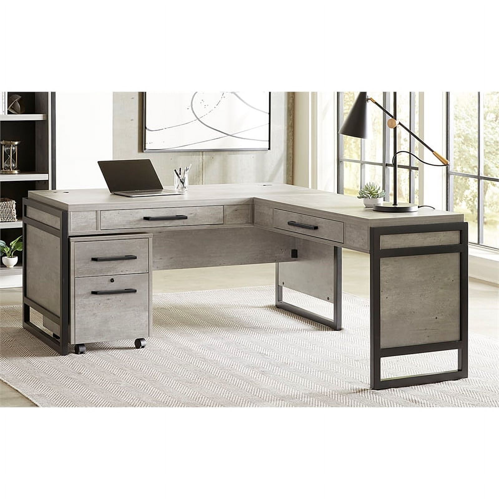 Modern Wood Laminate Open L-Desk and Return Corner Desk Concrete Gray ...