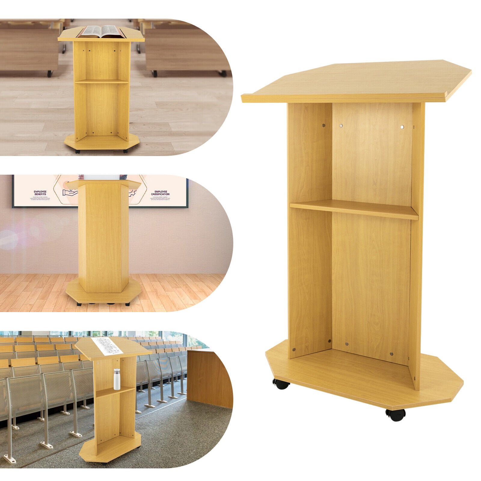 Modern Wood Podium Pulpit Conference School Church Lectern Movable 30 ...