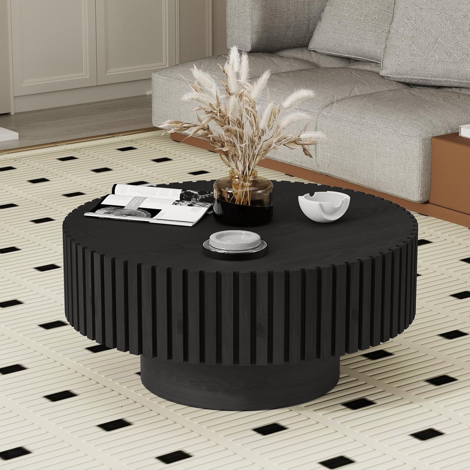 Modern Wood Round Coffee Table - Handcraft Drum Coffee Tables with ...