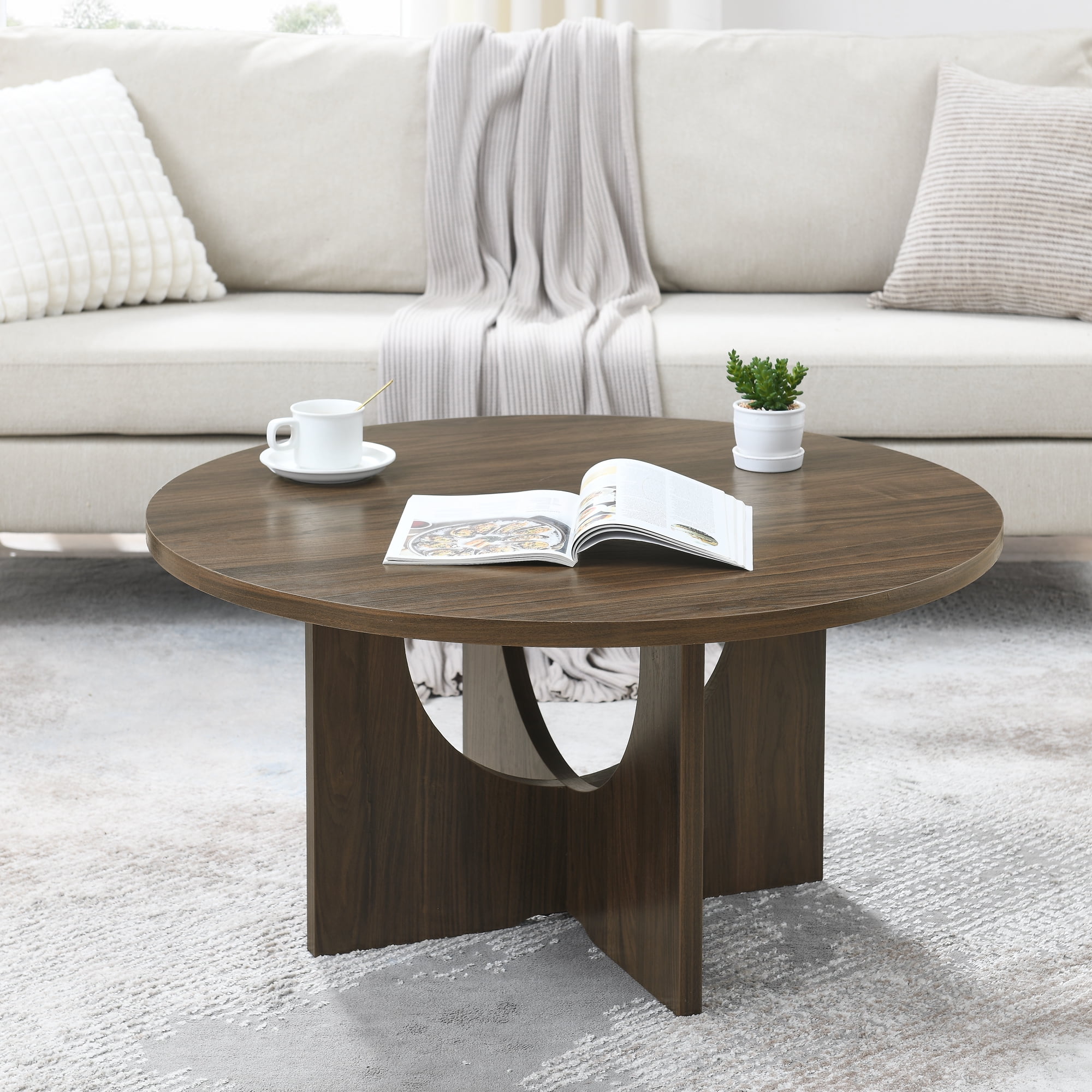 Modern Wood Round Coffee Table for Living Room Bedroom Office - Walmart.com