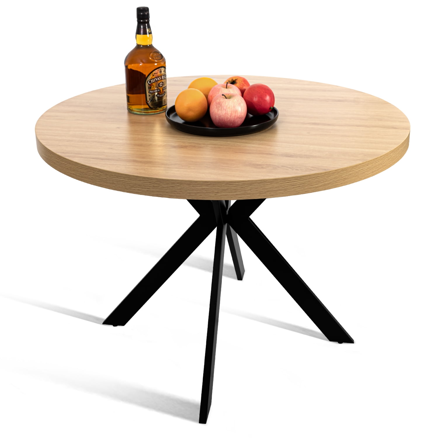 Modern Wood Round Dining Table with Metal Legs for Home, Oak - Walmart.com