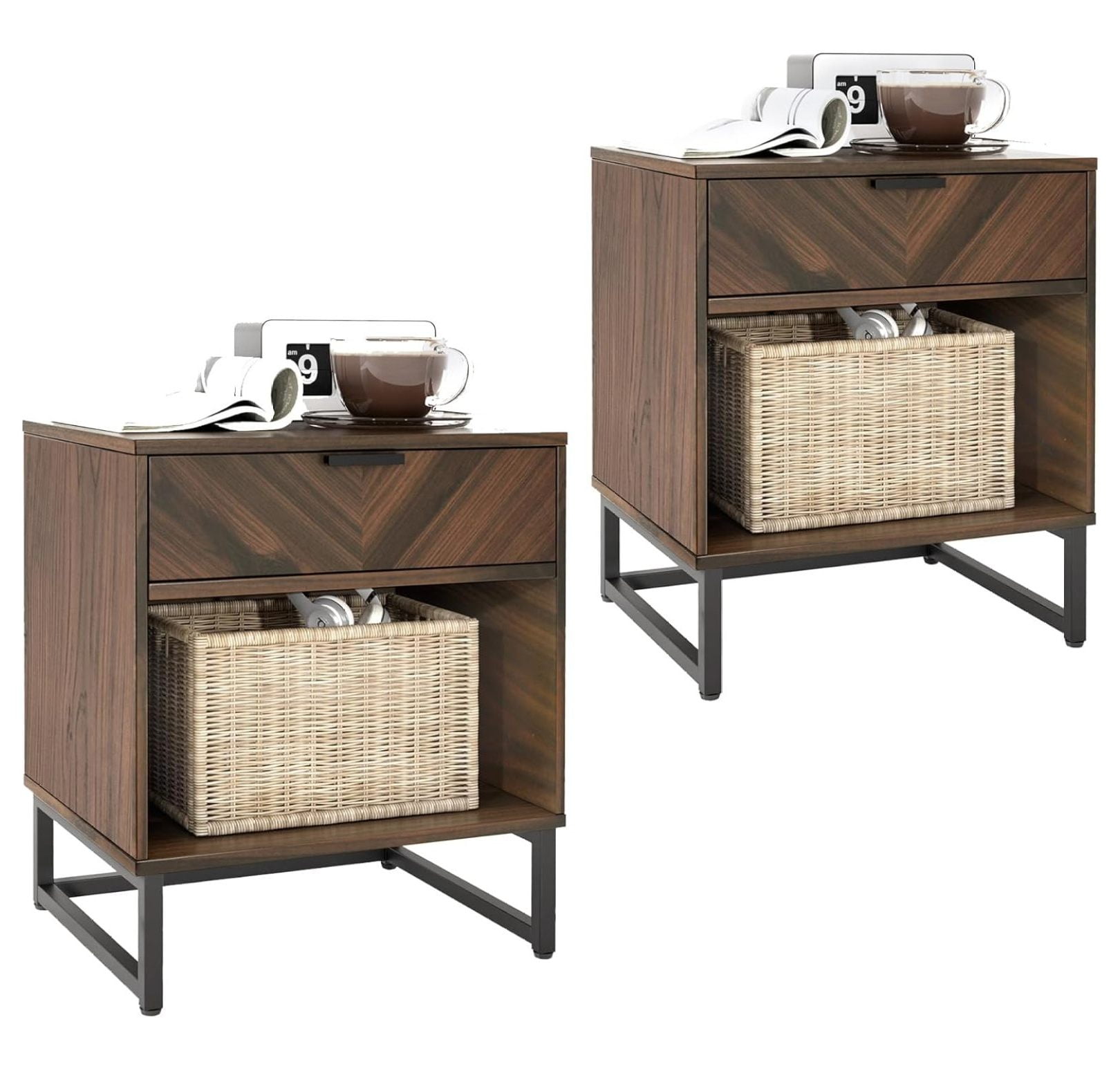 Modern Wood Side Table with Shelf - Walnut with 1 Upper Drawer ...