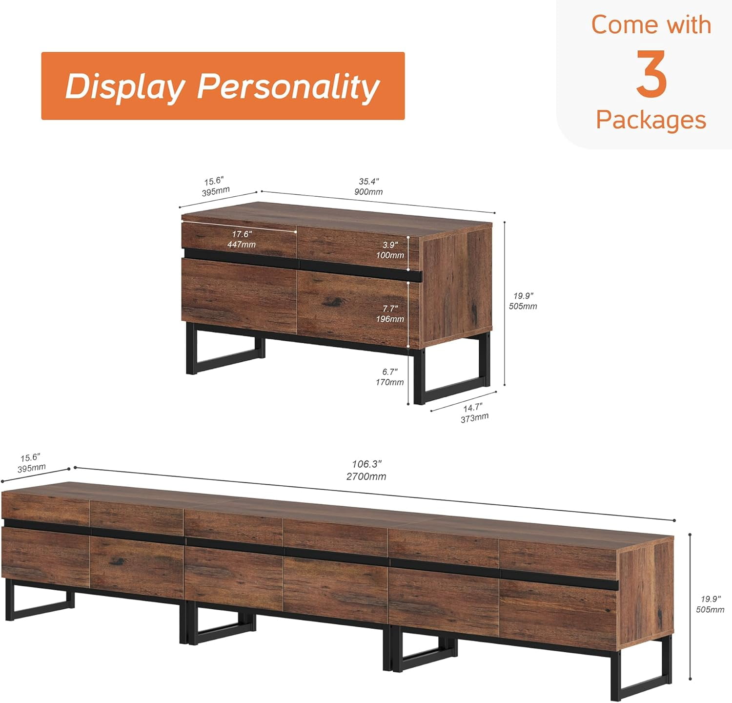 Modern Wood TV Stand with Storage Cabinets for 110 Inch TV, Brown Media ...