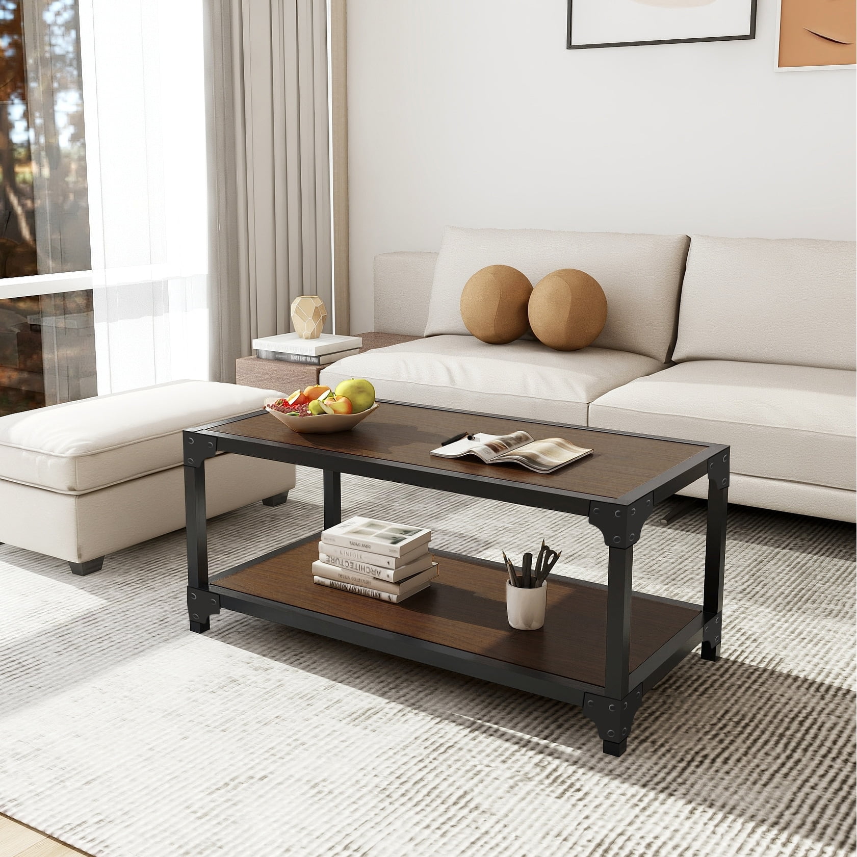 Modern Wood and Metal Coffee Table with Storage - 19.69*39.00*18.00 ...