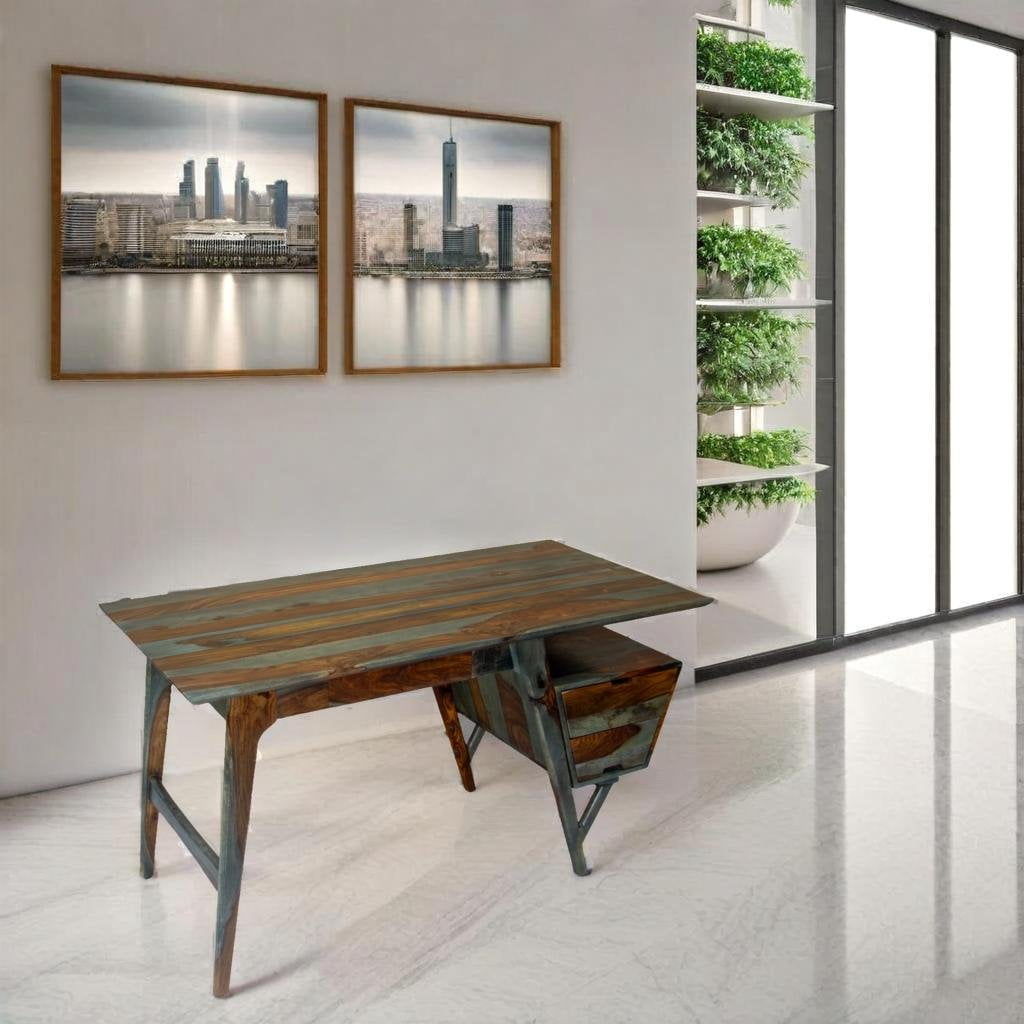 Modern Wooden 55"Wx27"Dx30"H Shesham Writing Desk with Drawers ...