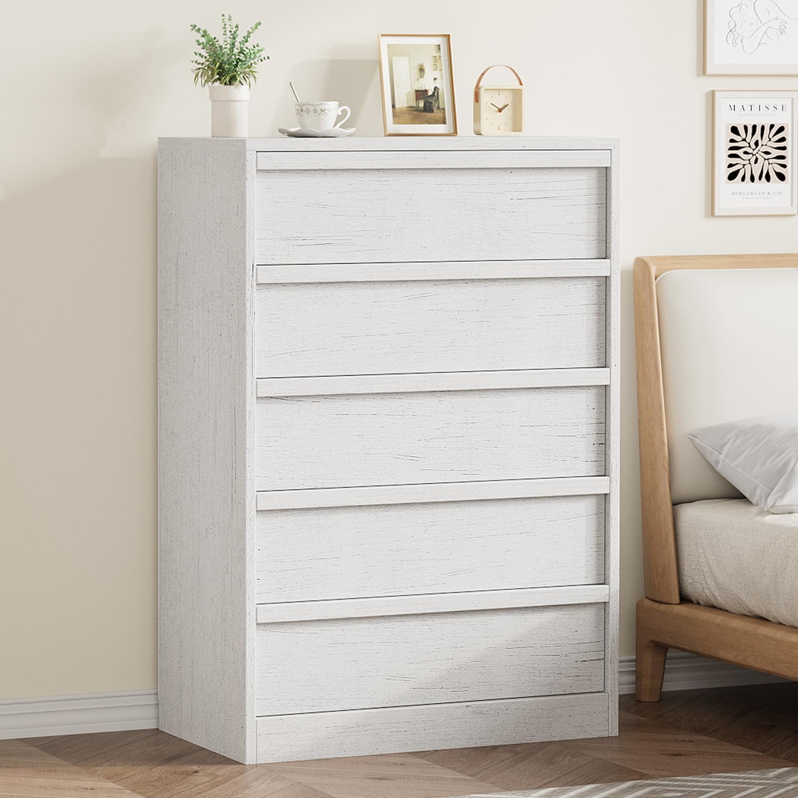 Modern Wooden Dresser with Large Storage - 5 Drawers Vertical Chest ...