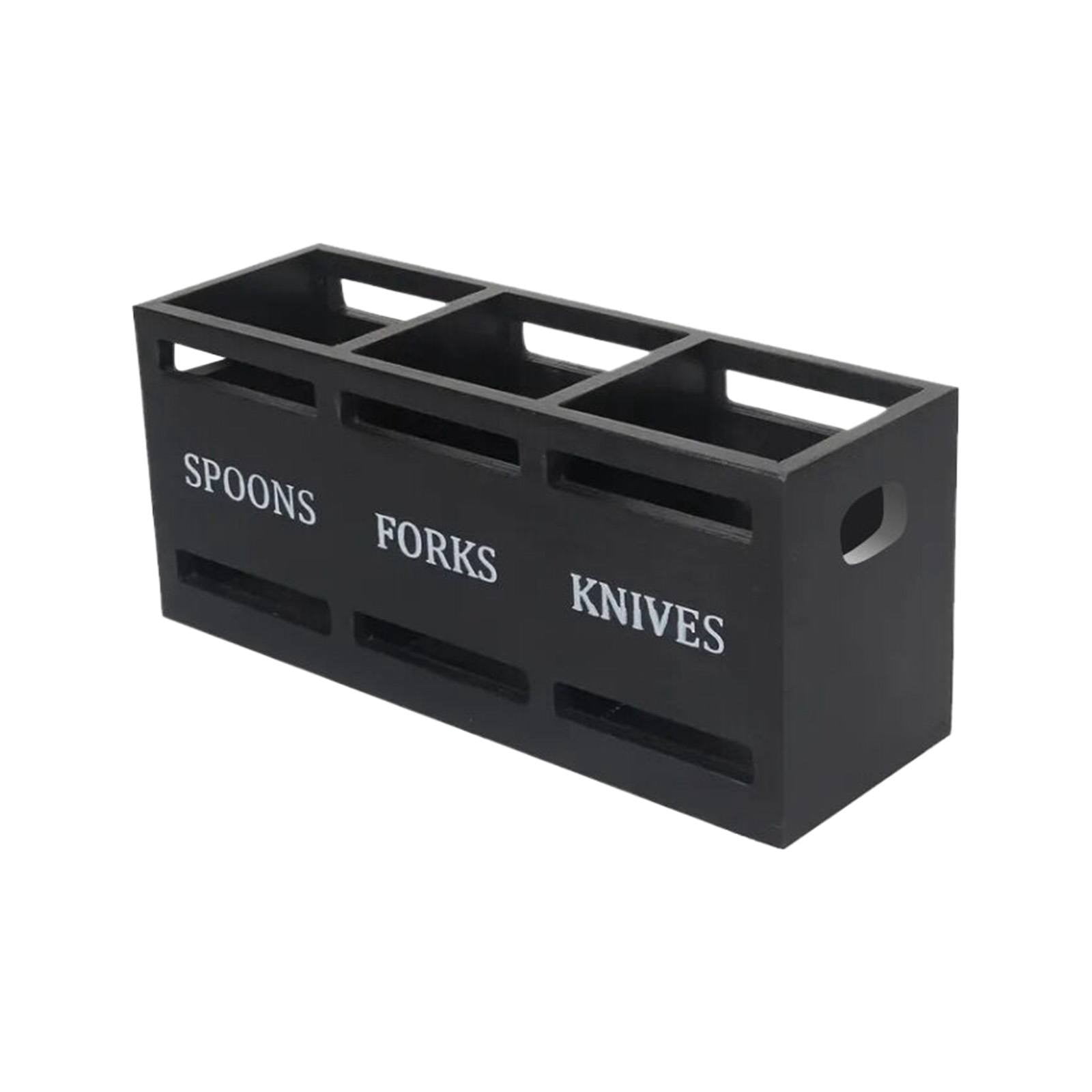 Modern Wooden Utensil Crocks with 3 Compartment, Silverware Cutlery ...