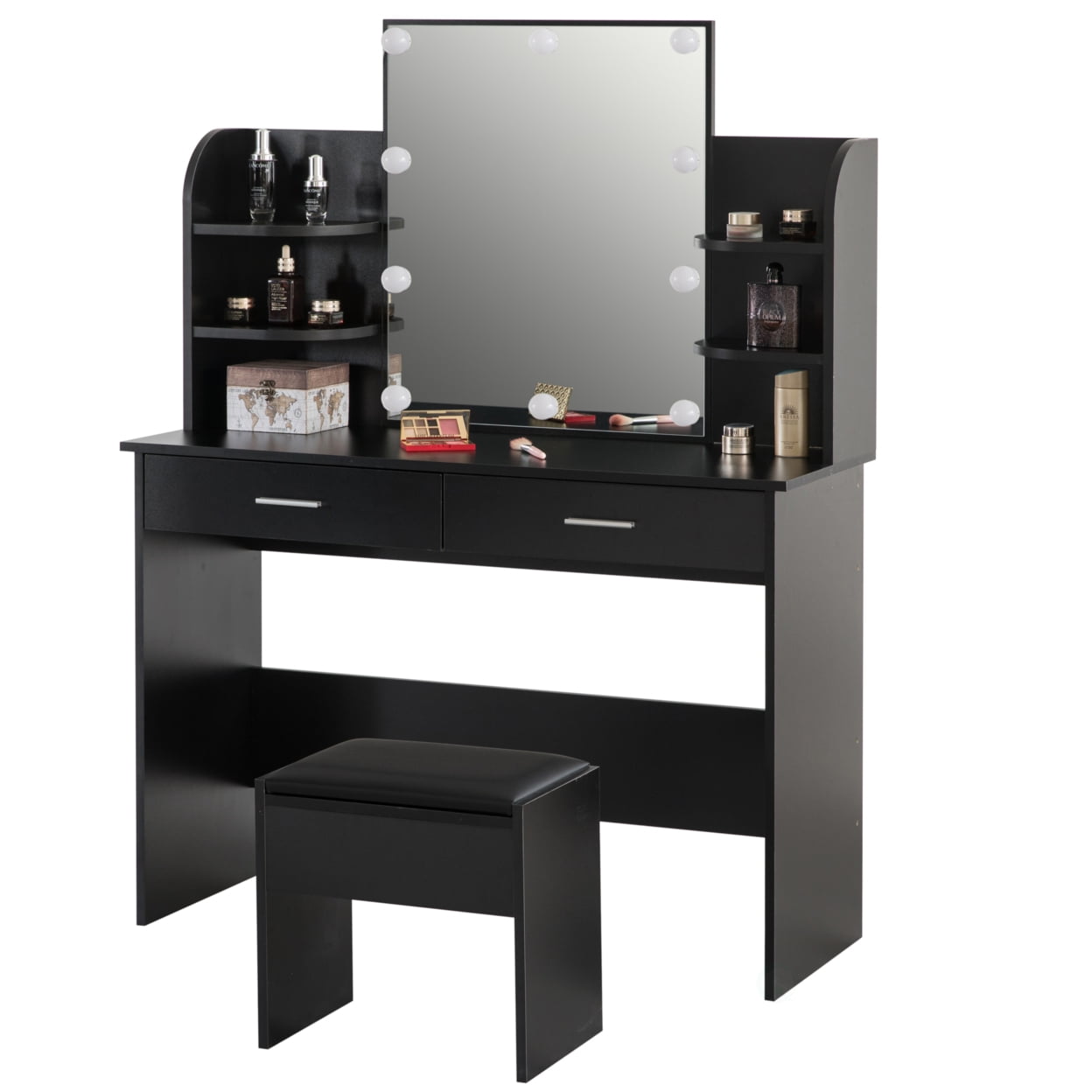 Modern Wooden Vanity Dressing Table With Two Drawers, Led Mirror and ...