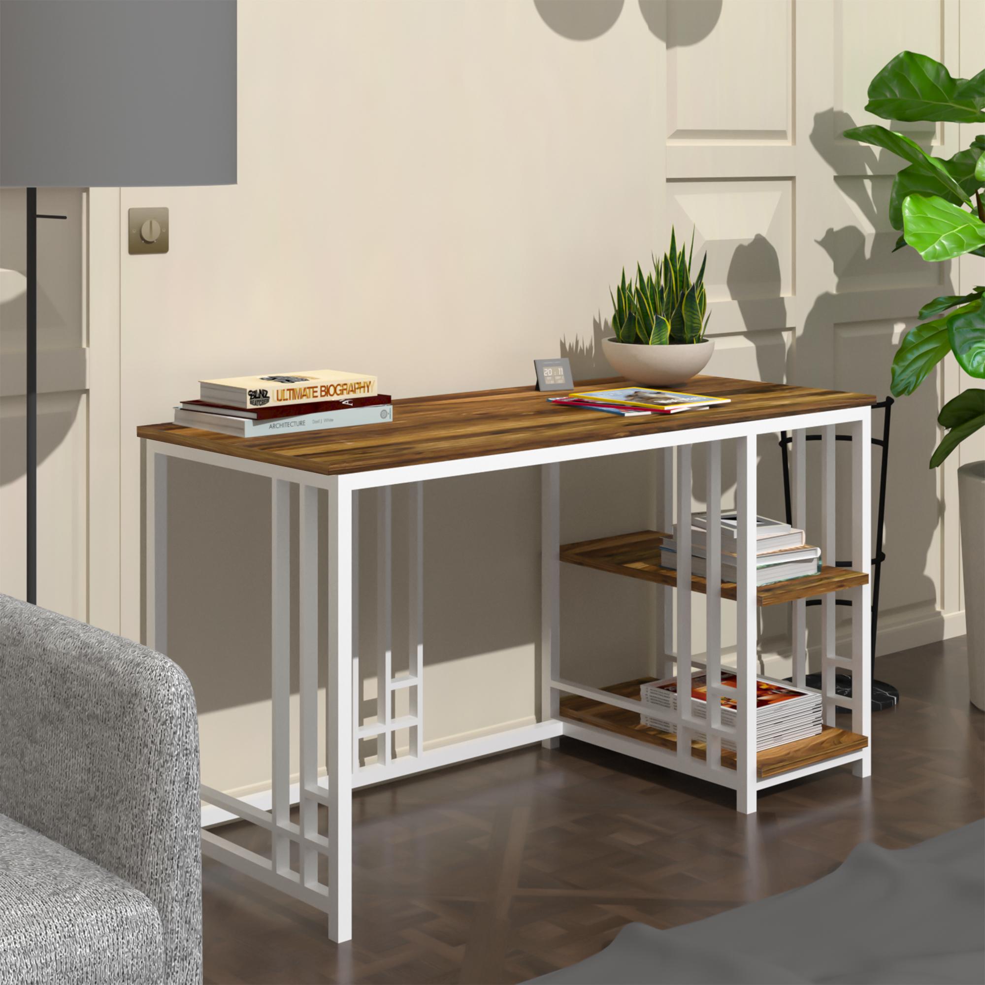 Modern Workspace Desk with Metal Legs and Two Open Shelves - Walmart.com