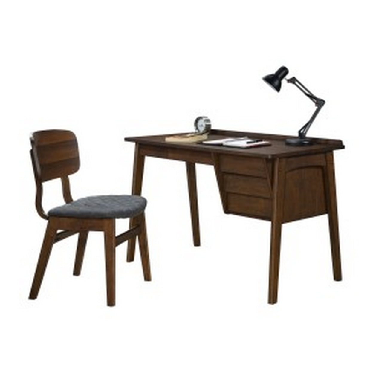 Modern Writing Desk and Chair Set, 3 Drawers, Cushioned Seat, Gray ...