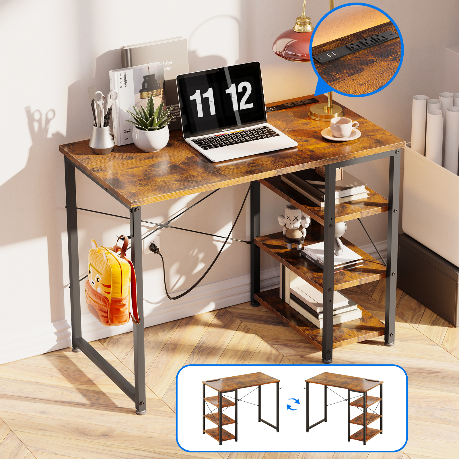 Modern Computer Desk, Home Office Writing Study Desk With 5-Tier ...