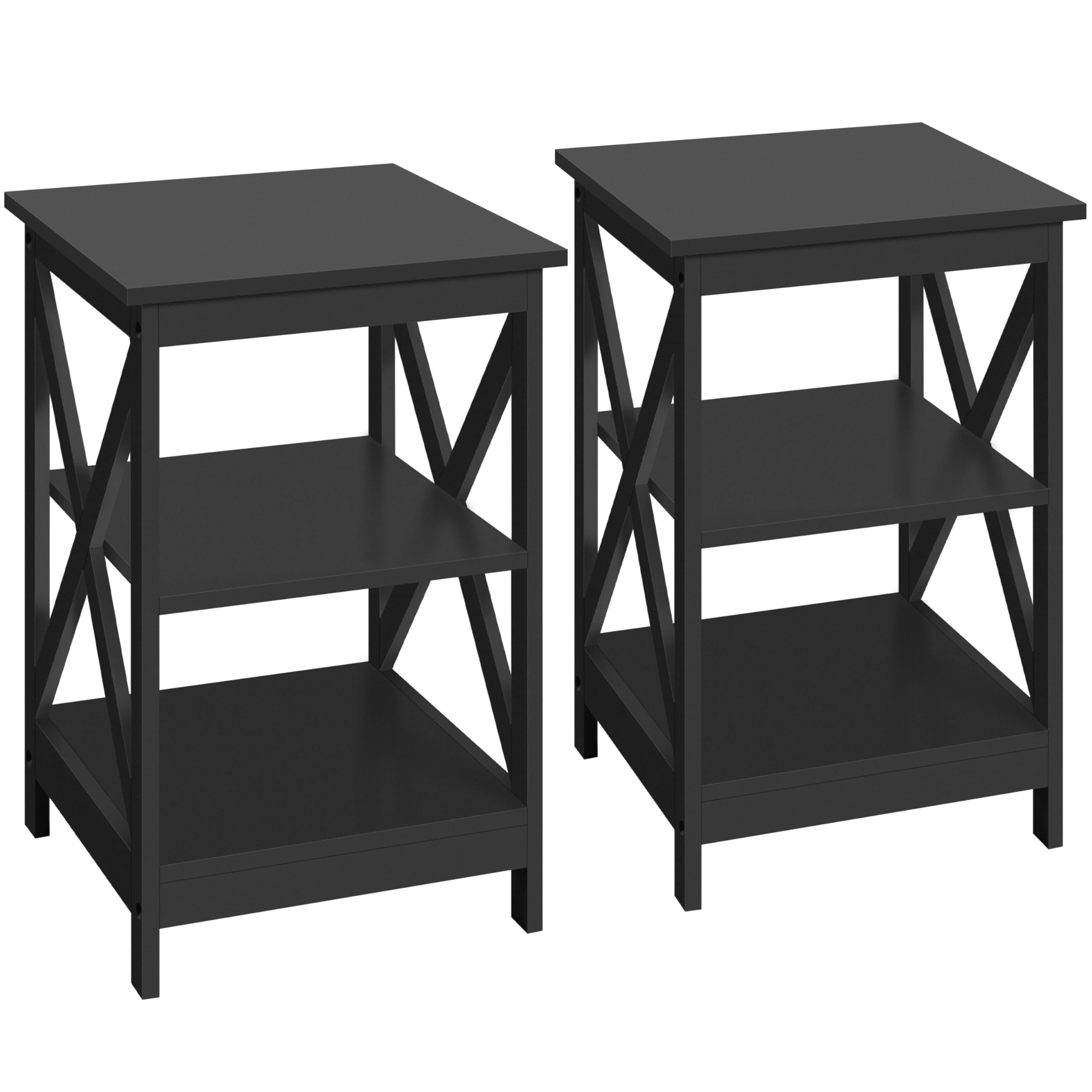 Modern X-Design Side Table Set of 2, 3-Tier Storage Shelf End Tables ...