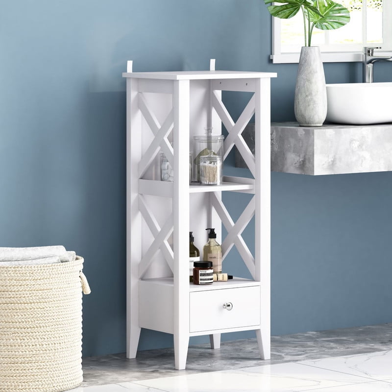Modern X- Frame Freestanding Floor 3-Shelf Bathroom Storage Tower with ...