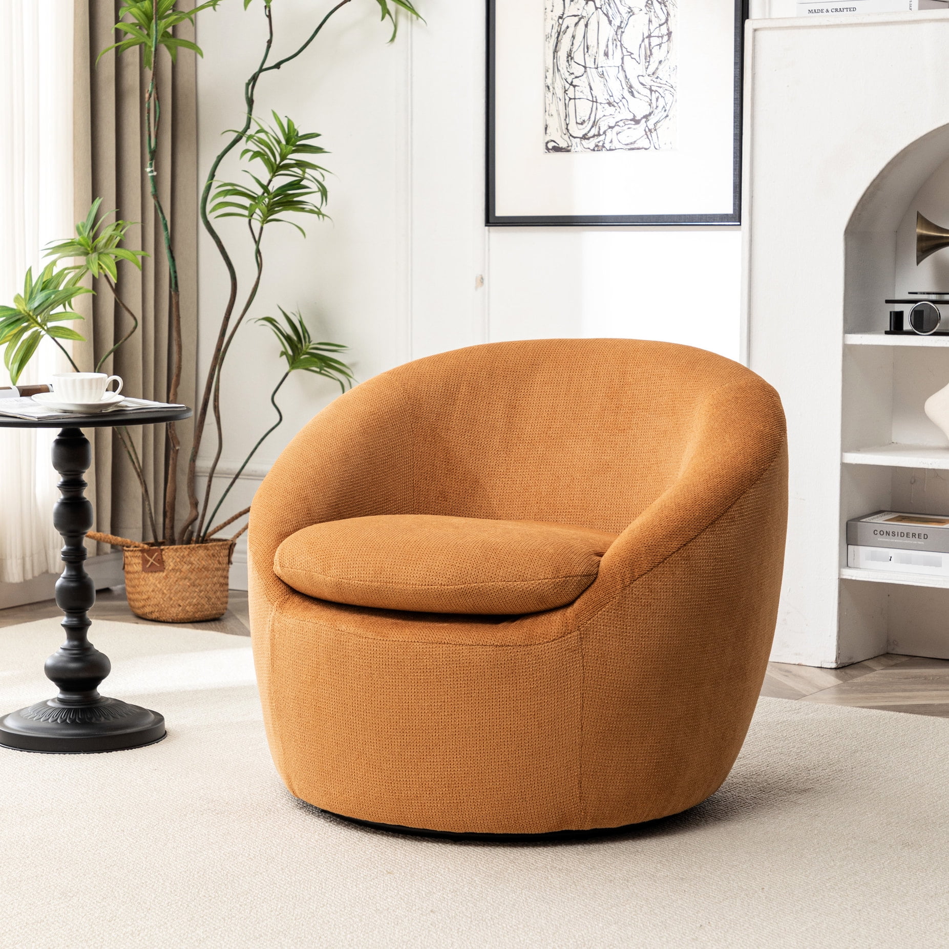 Modern Yellow Fabric Barrel | 360° Swivel for Social Gatherings in ...