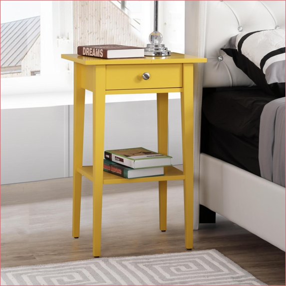 Modern Yellow Nightstand with Drawer - Easy Assembly for Bedrooms ...