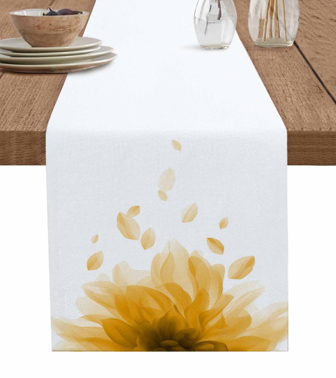 Modern Yellow Table Runner 90 Inches, Gradient Floral Abstract Bohemian ...