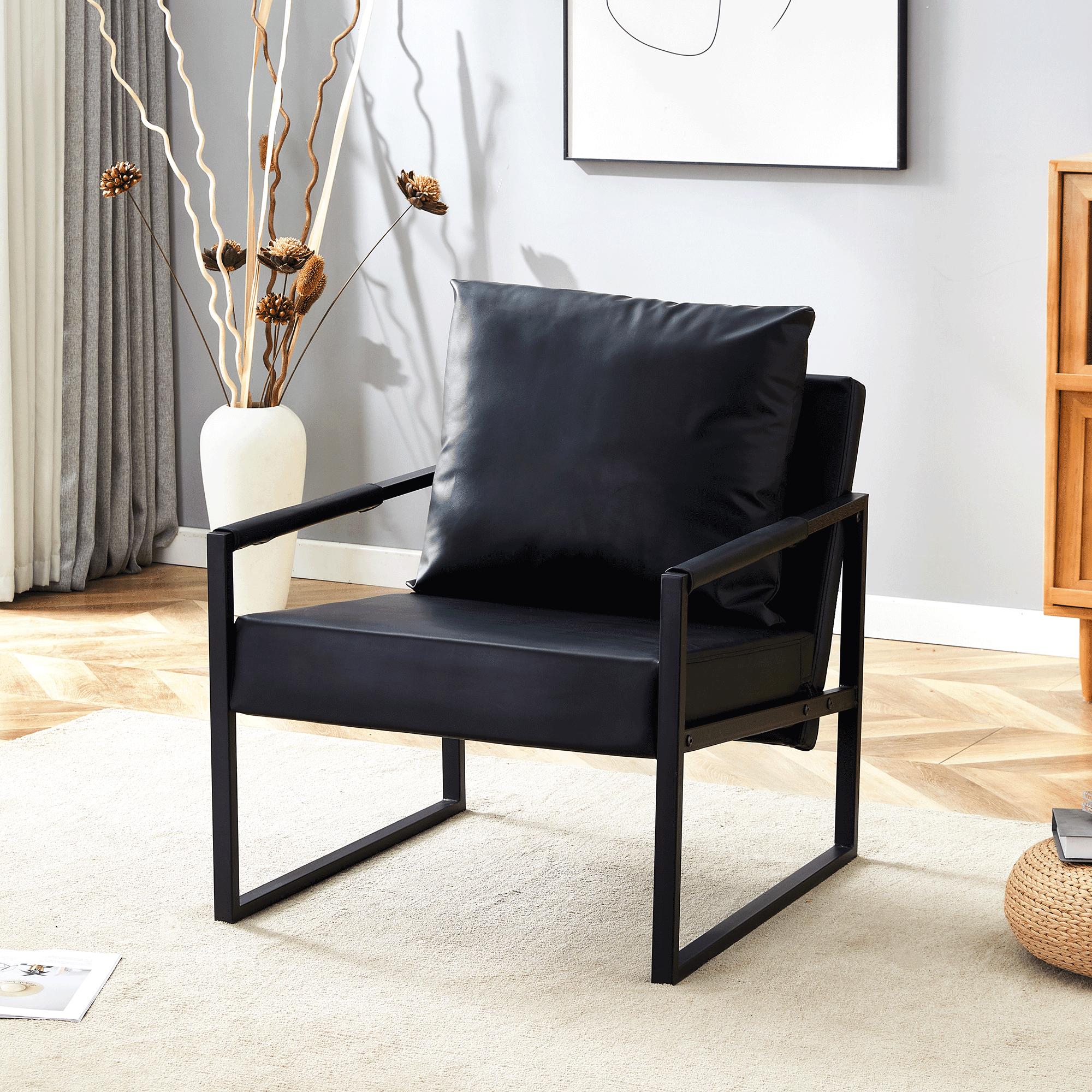 Modern and Industrial PU Leather and Metal Frame Sofa with ...