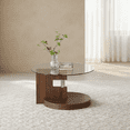 Modern and practical double-layer round table. Glass table top, wood ...