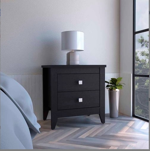 Modern black bedside table with 2 racks and 4 sturdy legs, minimalist ...