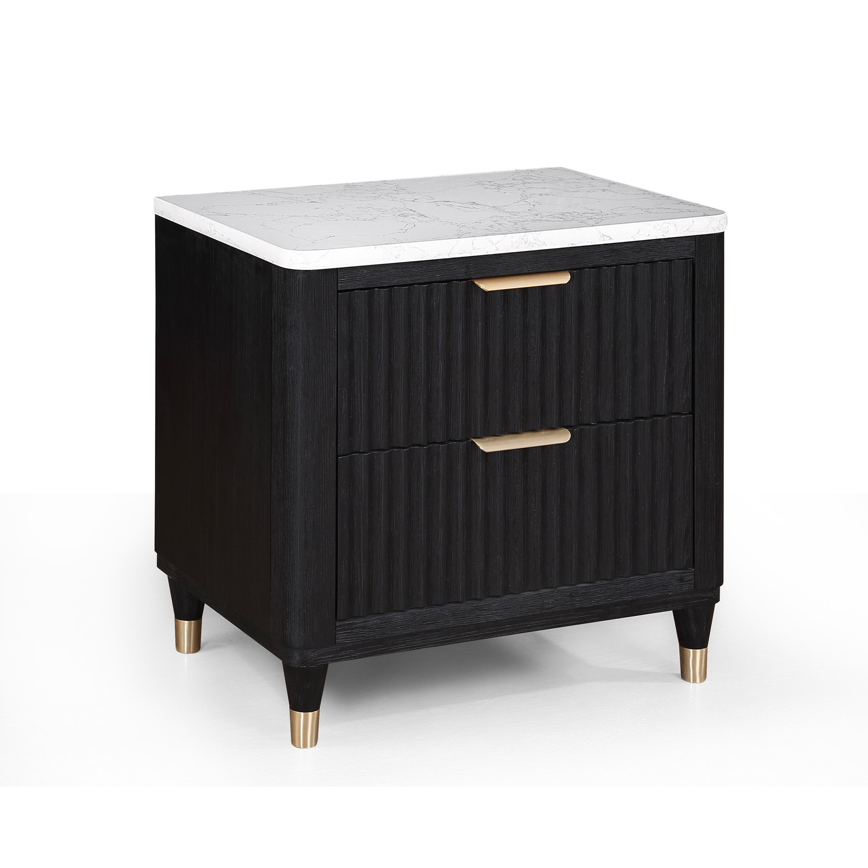 Modern black nightstand with 2 drawers and metal glides / Serves as ...