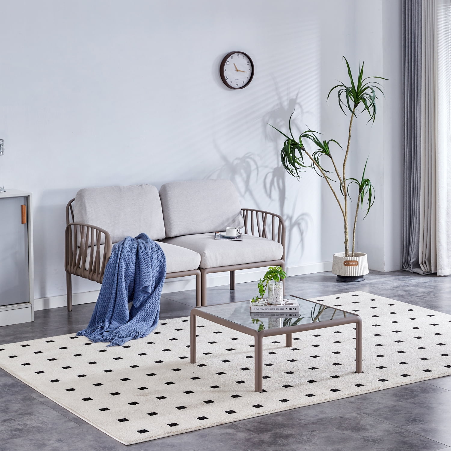 Modern design weatherproof plastic twin armchairs with soft cushions ...