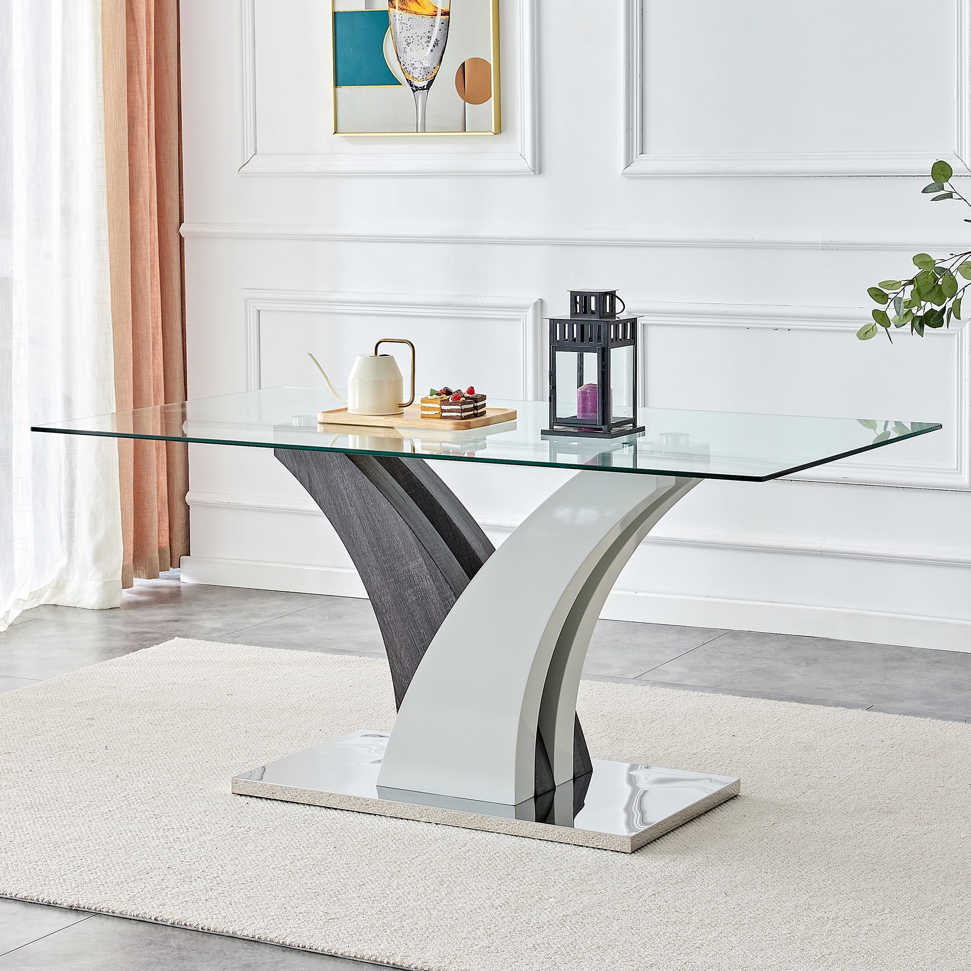 Modern dining table, tempered glass countertop, and artistic MDF legs ...