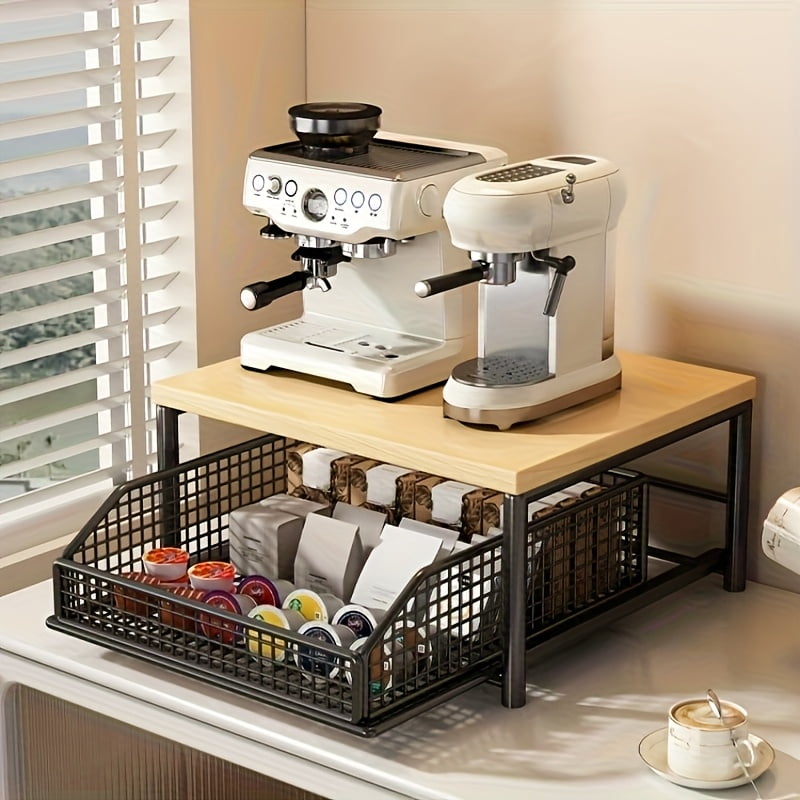 Modern kitchen microwave oven rack with 2 drawers - sturdy solid wood ...