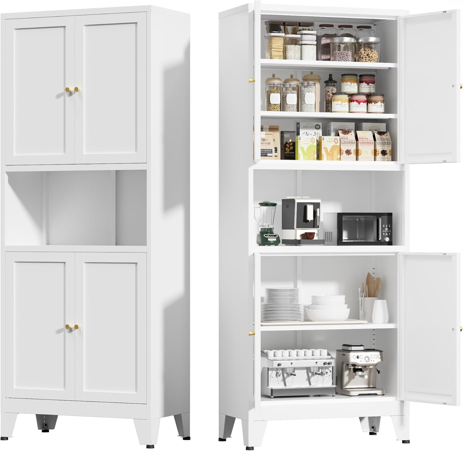 Modern kitchen pantry, metal storage cabinet with adjustable shelves ...