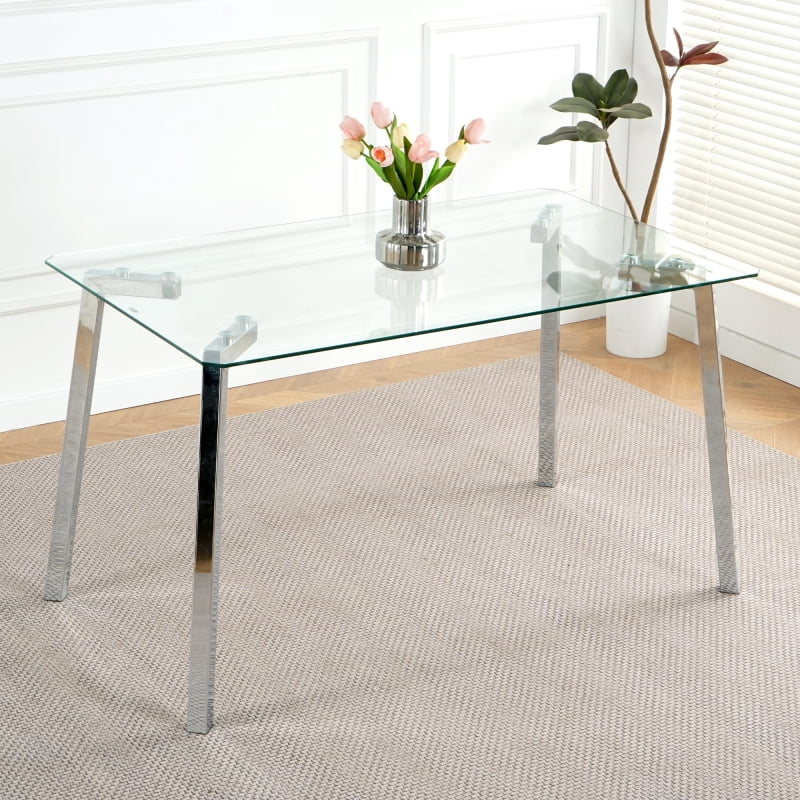 Modern minimalist 47.2 " round glass dining table with clear glass ...