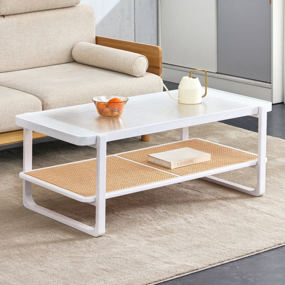 Modern minimalist circular double-layer solid wood coffee table, craft ...