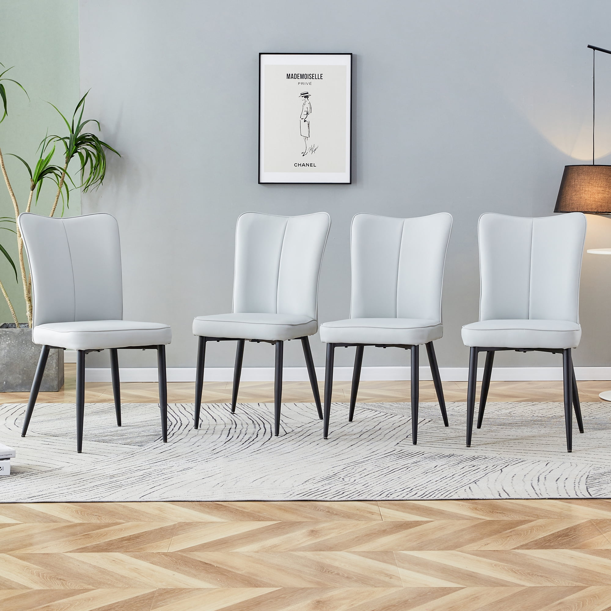 Modern minimalist dining chairs, black PU leather curved backrest and ...