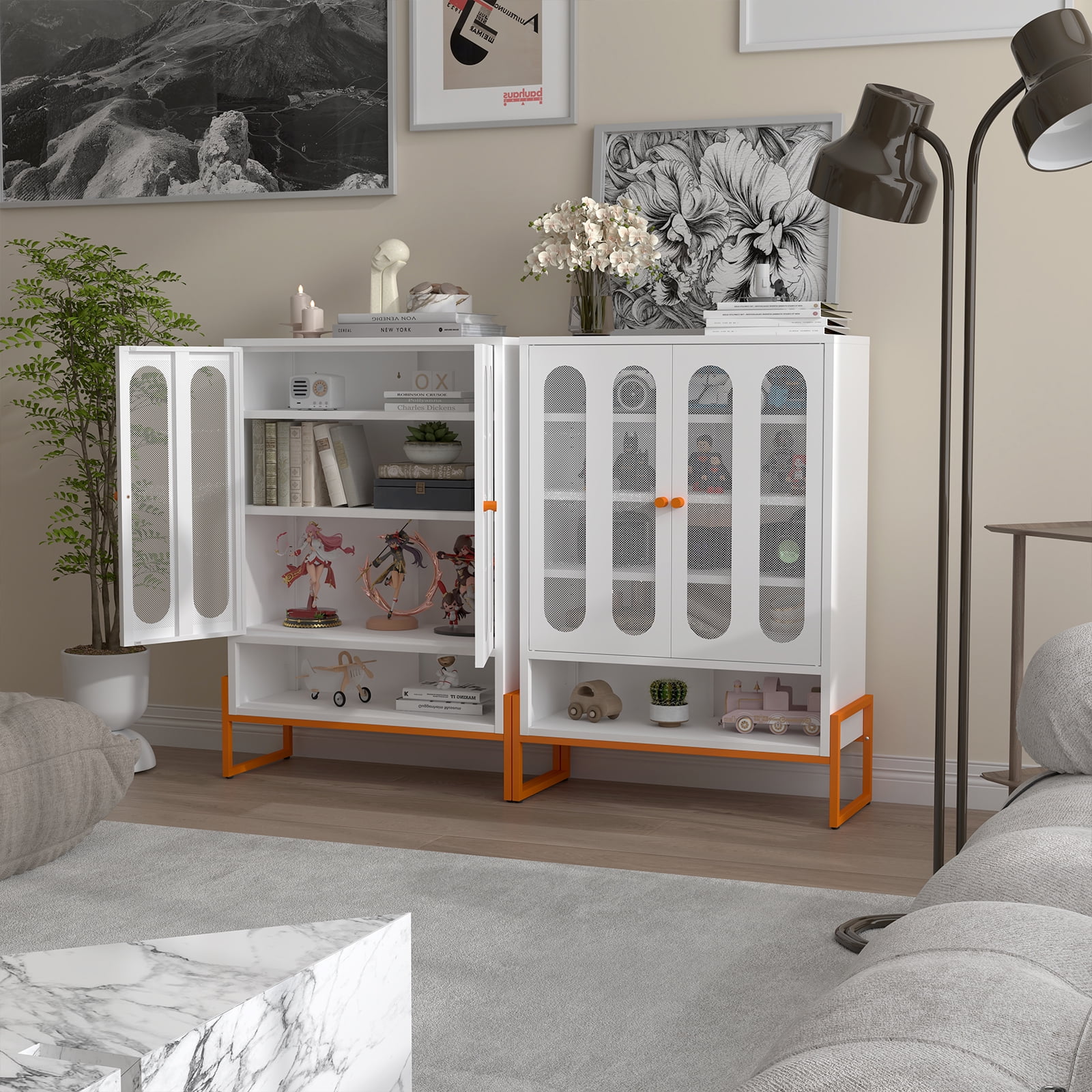 Modern minimalist double door shoe cabinet with adjustable mesh doors ...