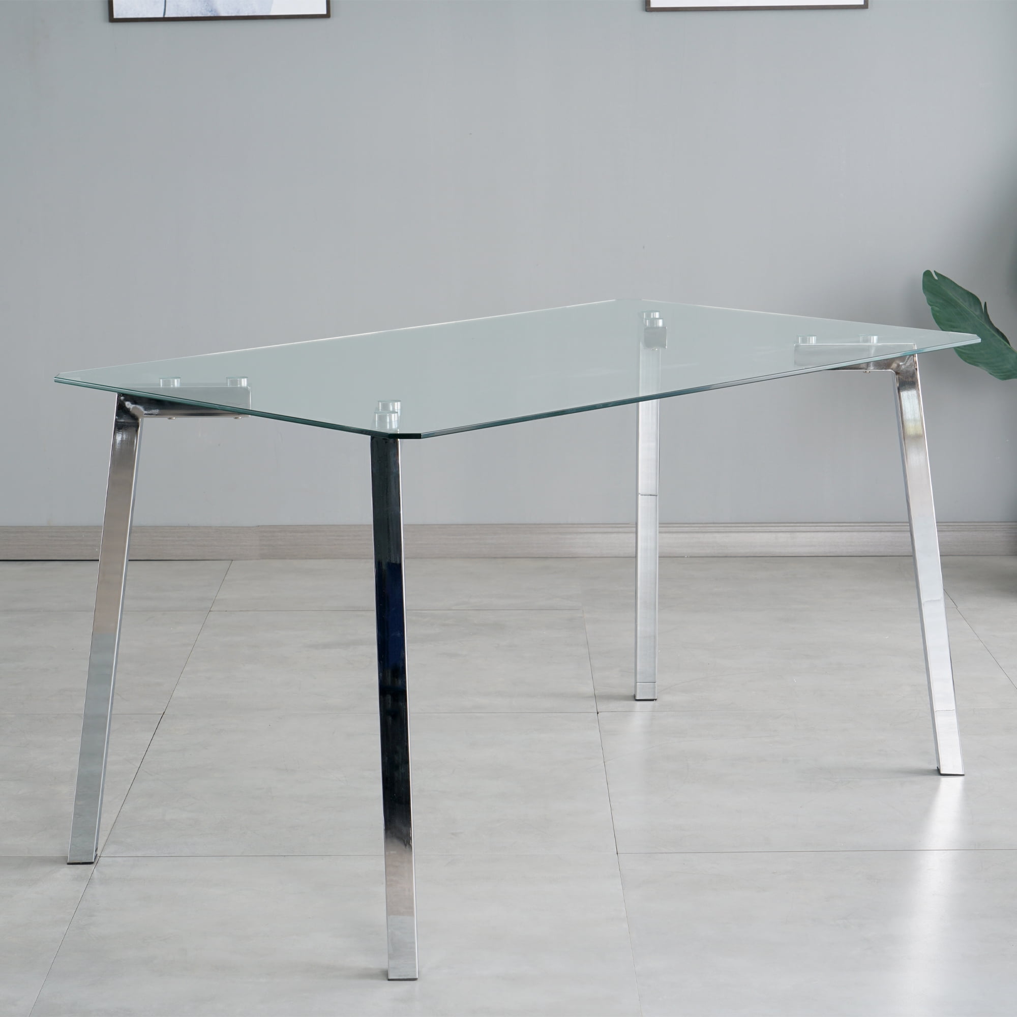 Modern minimalist rectangle glass dining table, transparent glass ...