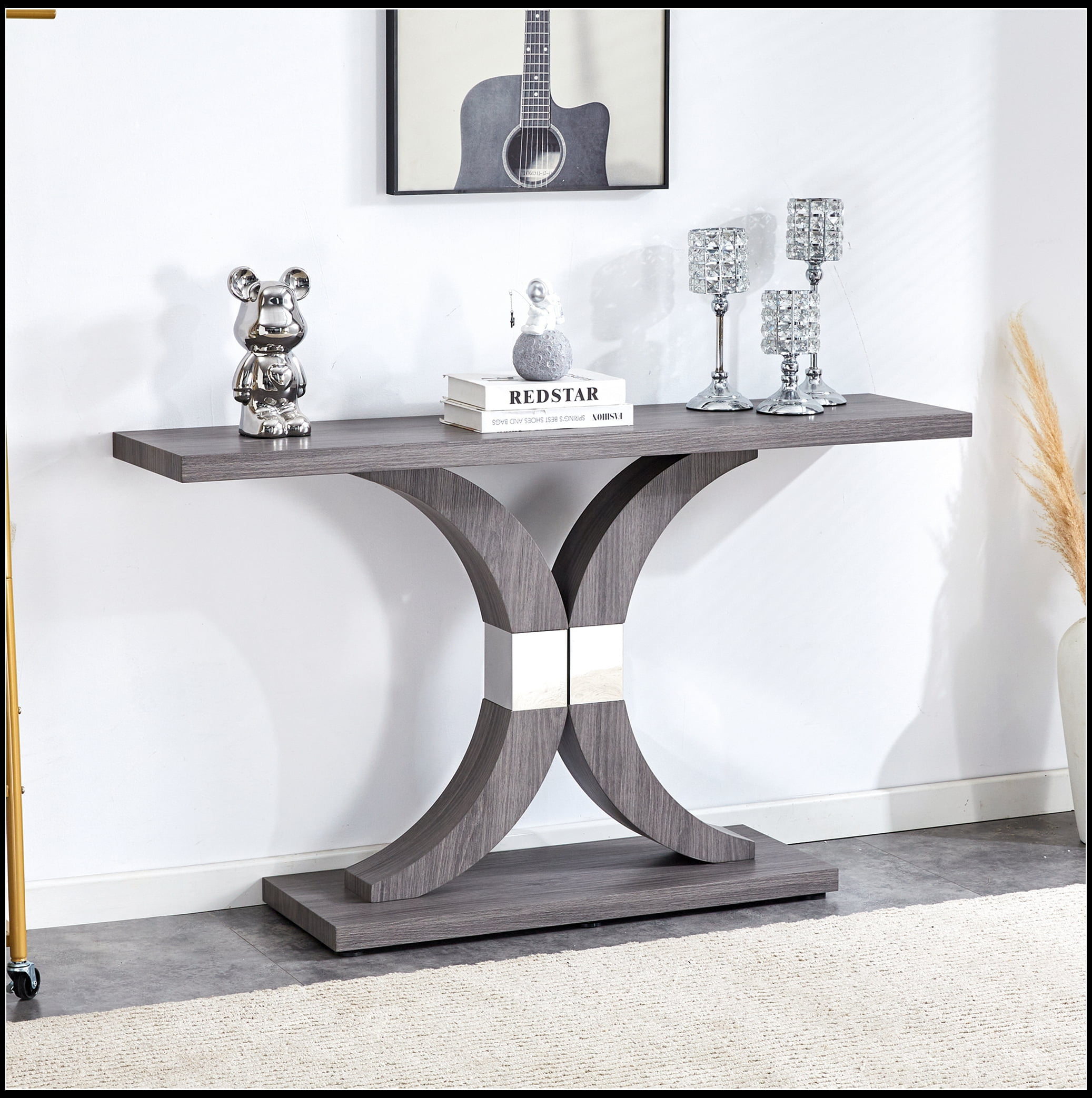 Modern minimalist style natural gray wood foyer table, equipped with ...