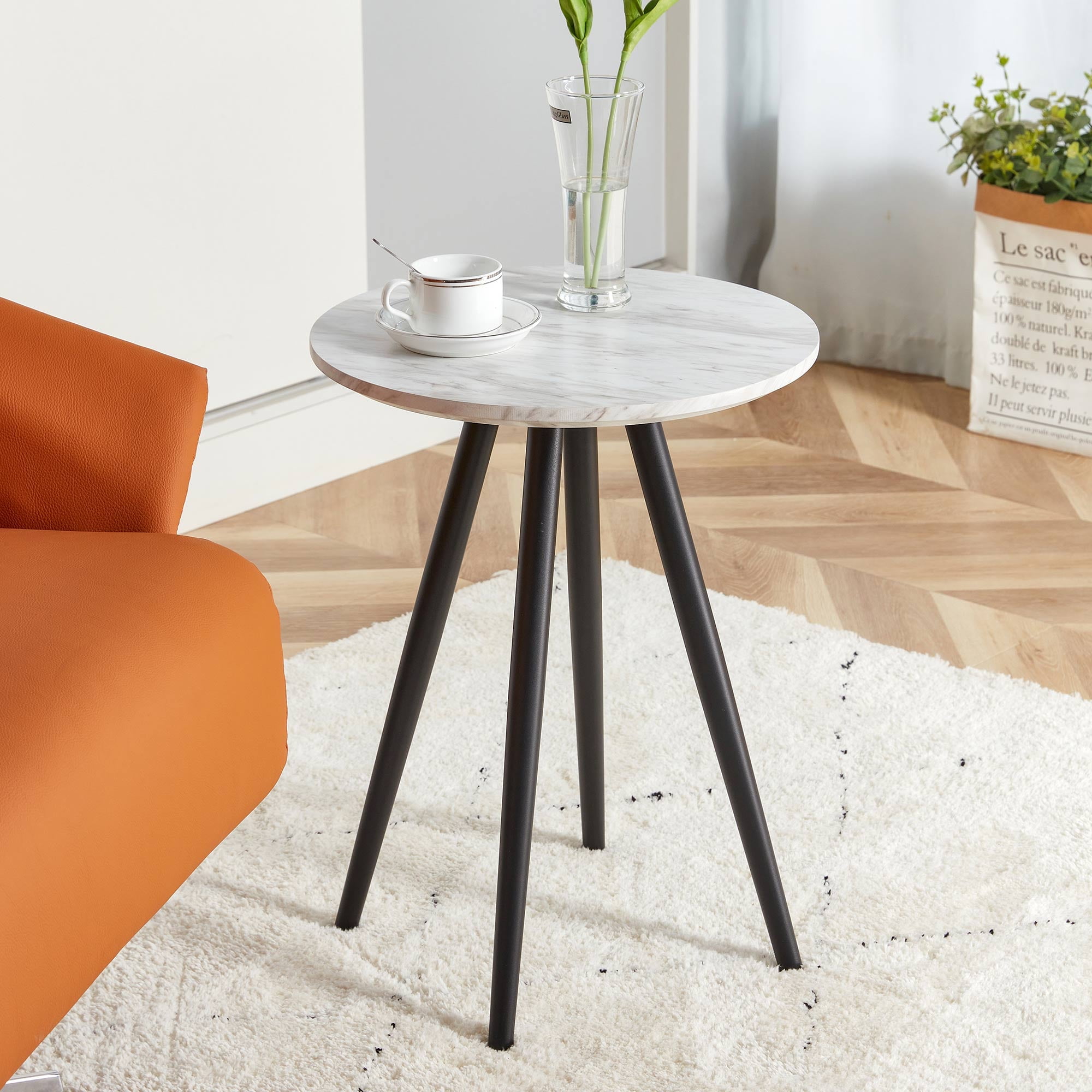Modern minimalist white imitation marble end table, small coffee table ...