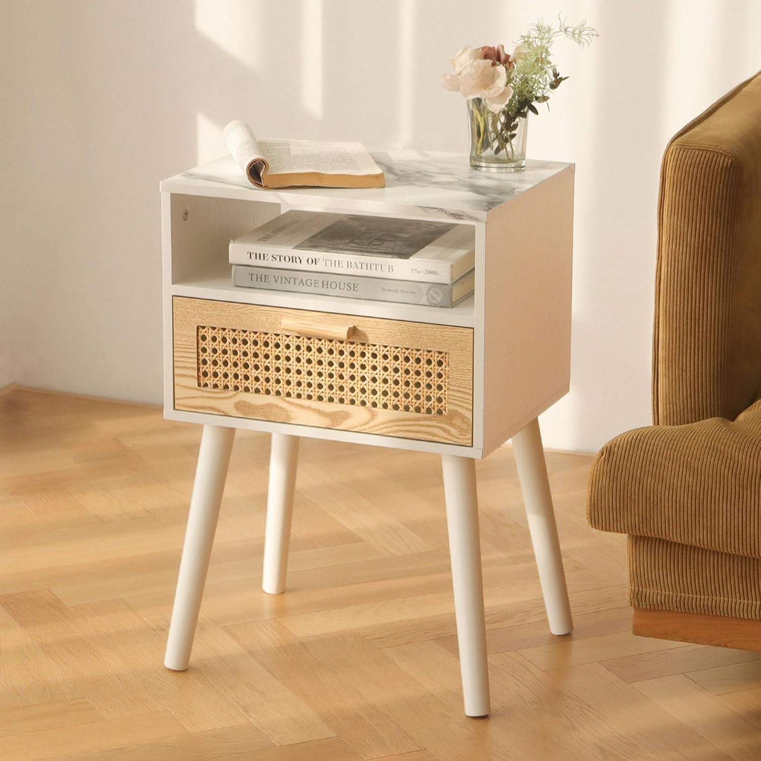 Modern night table rattan side table table with storage space for ...