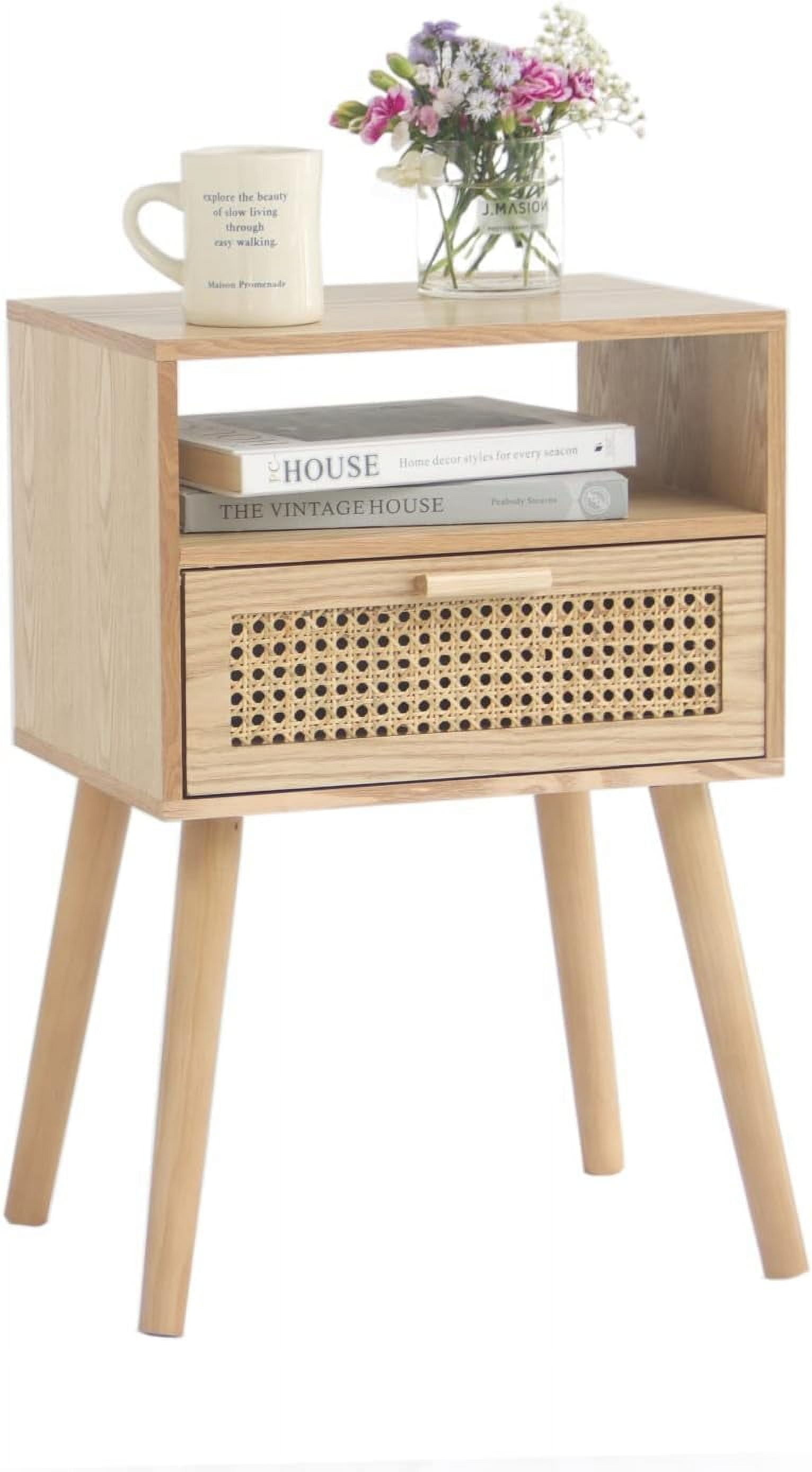 Modern night table rattan side table table with storage space for ...