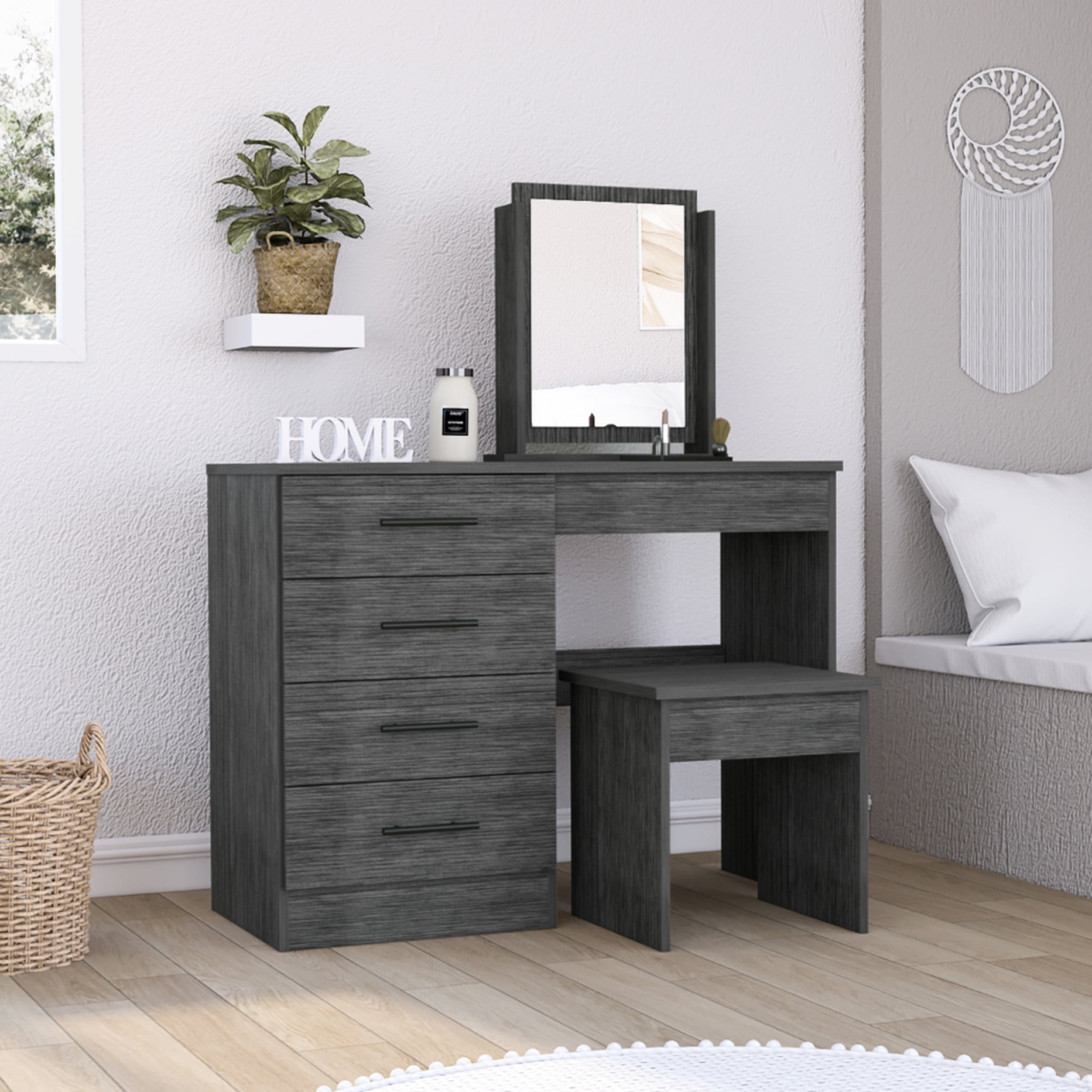 Modern particle board vanity with four drawers and a mirror - Bedroom ...