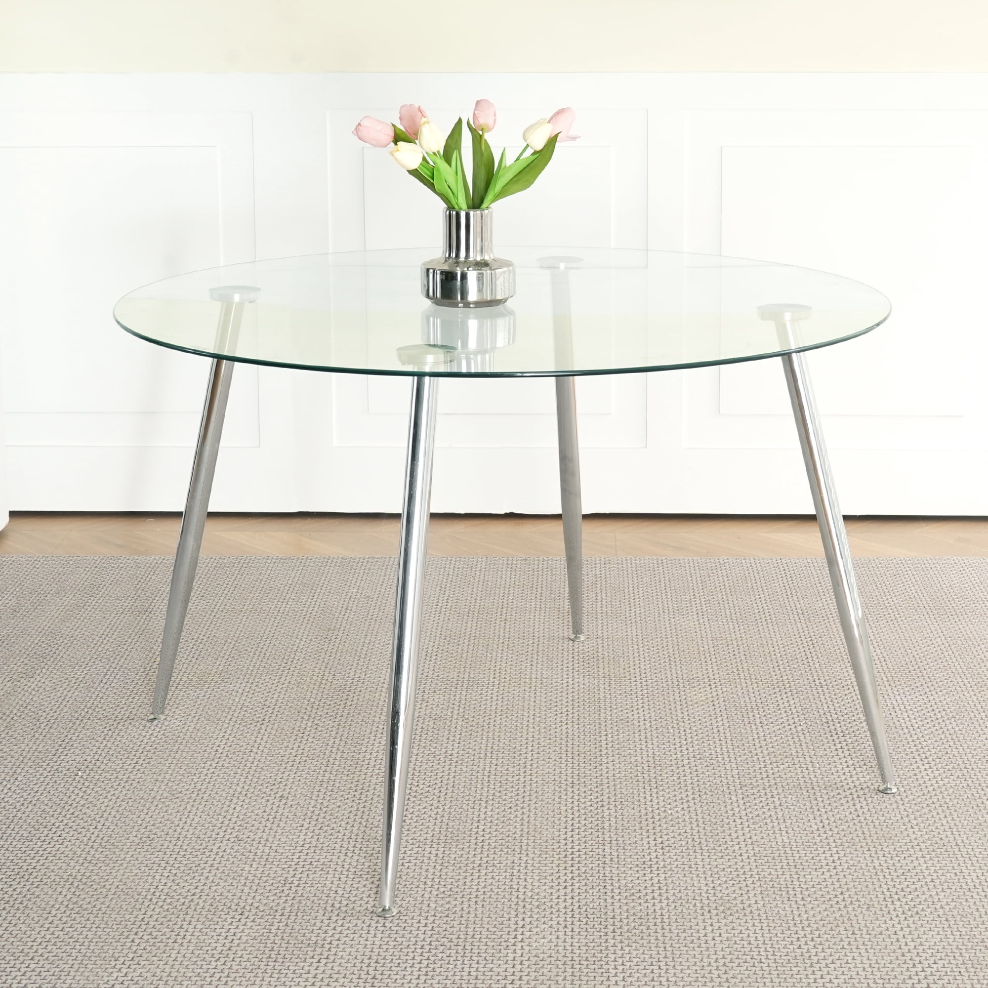 Modern simple glass table, high-quality tempered glass metal material ...