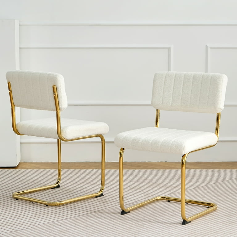 Modern simple light luxury dining room white chairs bedroom stools back dressing chair student desk chair gold metal legs 2 piece set