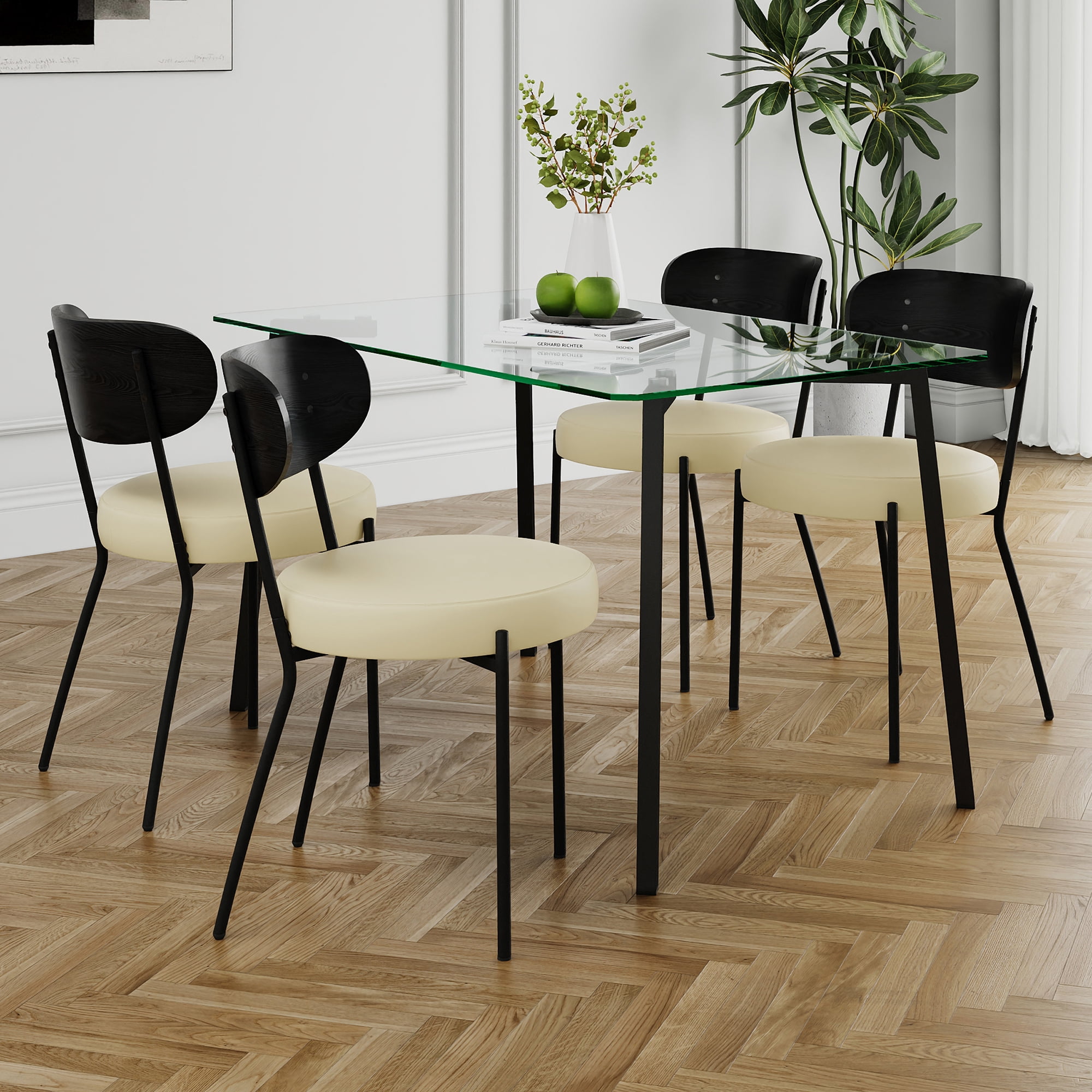 Modern simple table with a glass rectangular table and four chairs ...