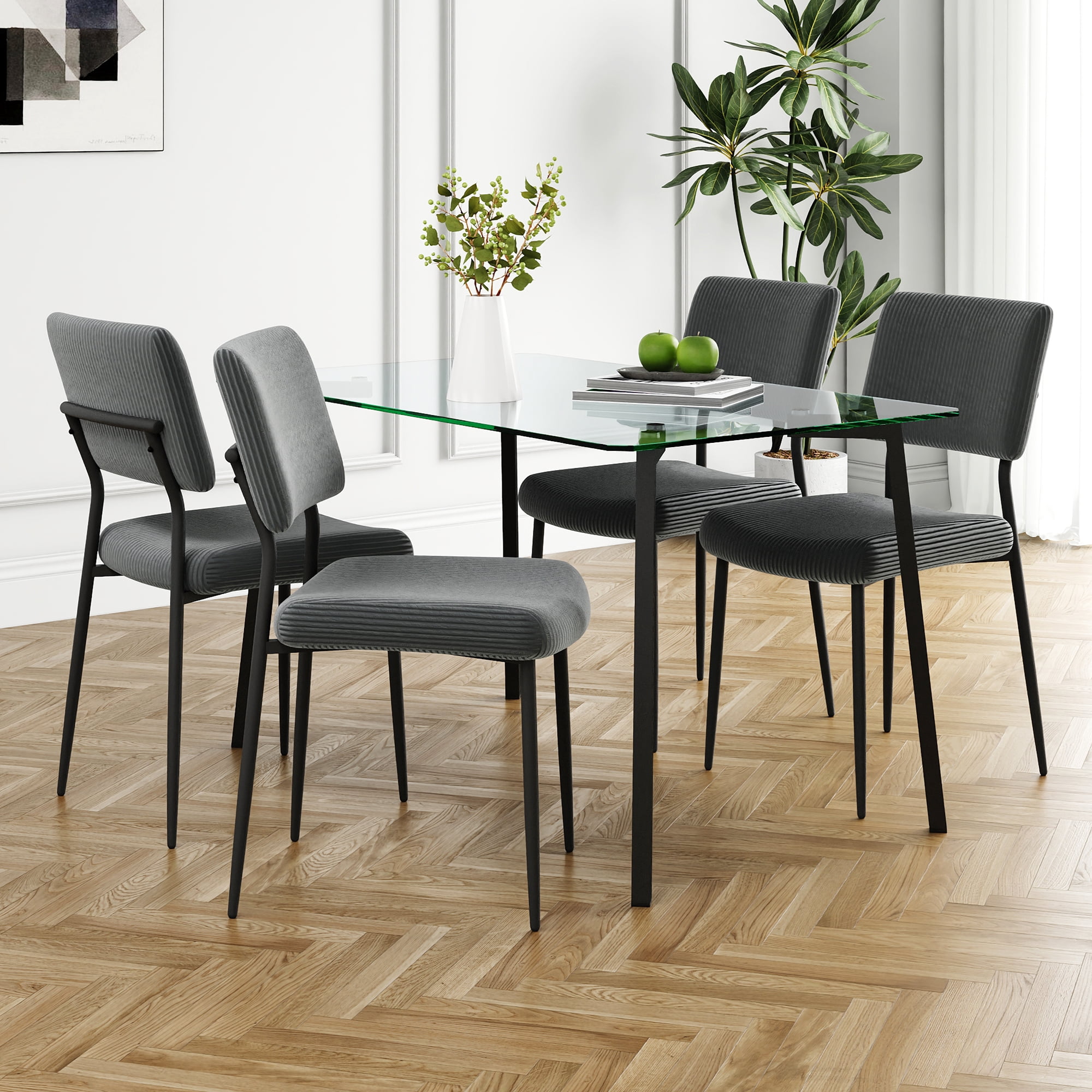 Modern simple table with a glass square table and four chairs ...