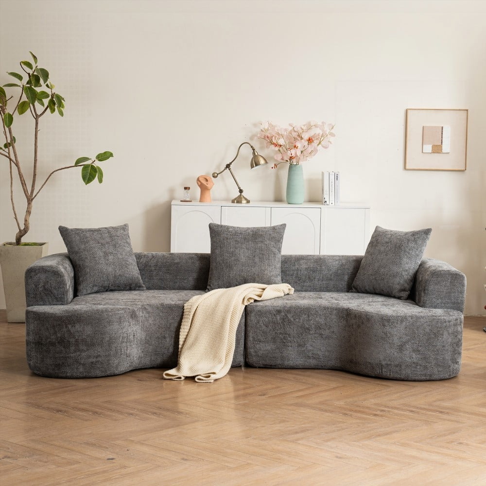 Modern style cotton and linen curved sofa with 3 pillows, 220×80×75cm for living room - Walmart.com