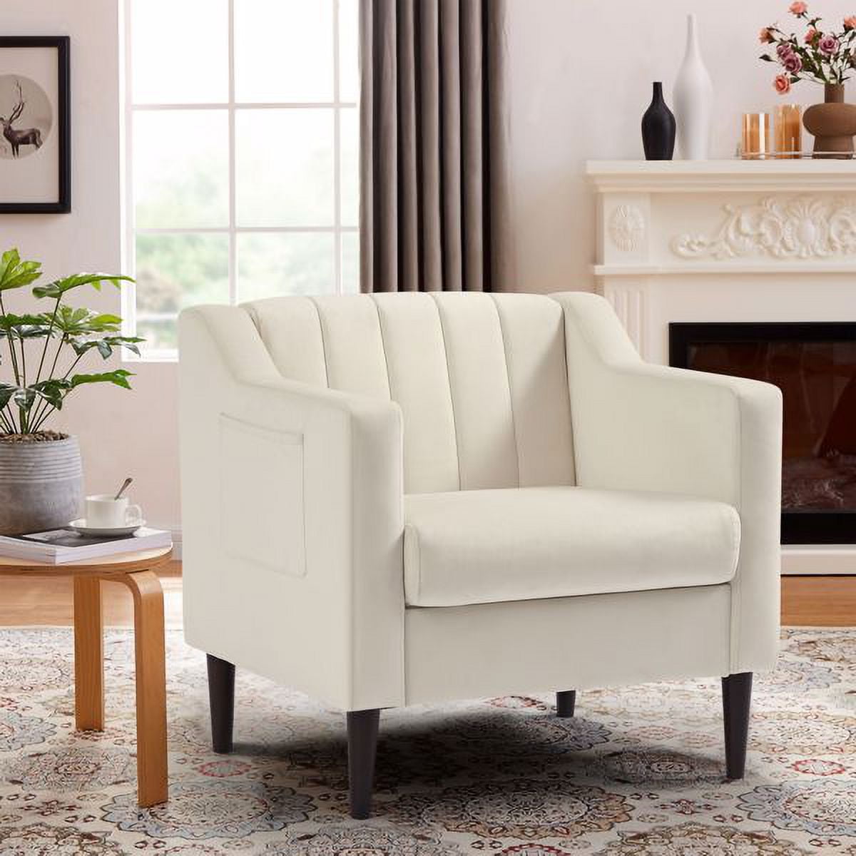 Modern velvet fabric single person sofa side chair with solid wood legs ...