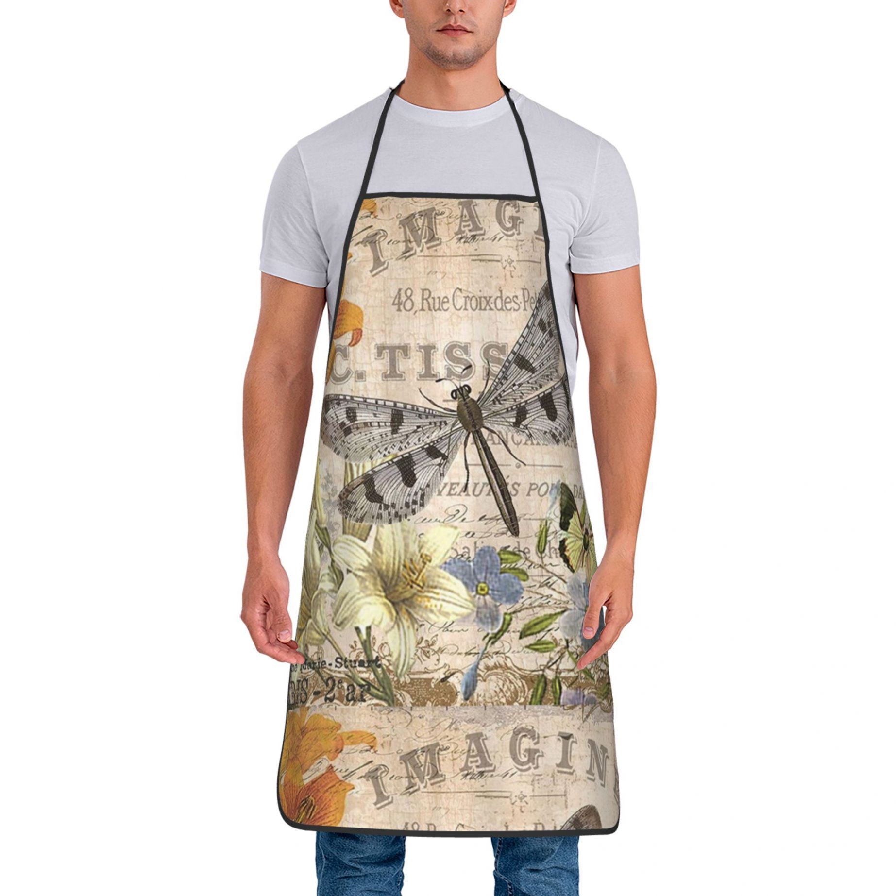 Modern vintage french dragonfly throw Aprons for Women Men Waterproof ...