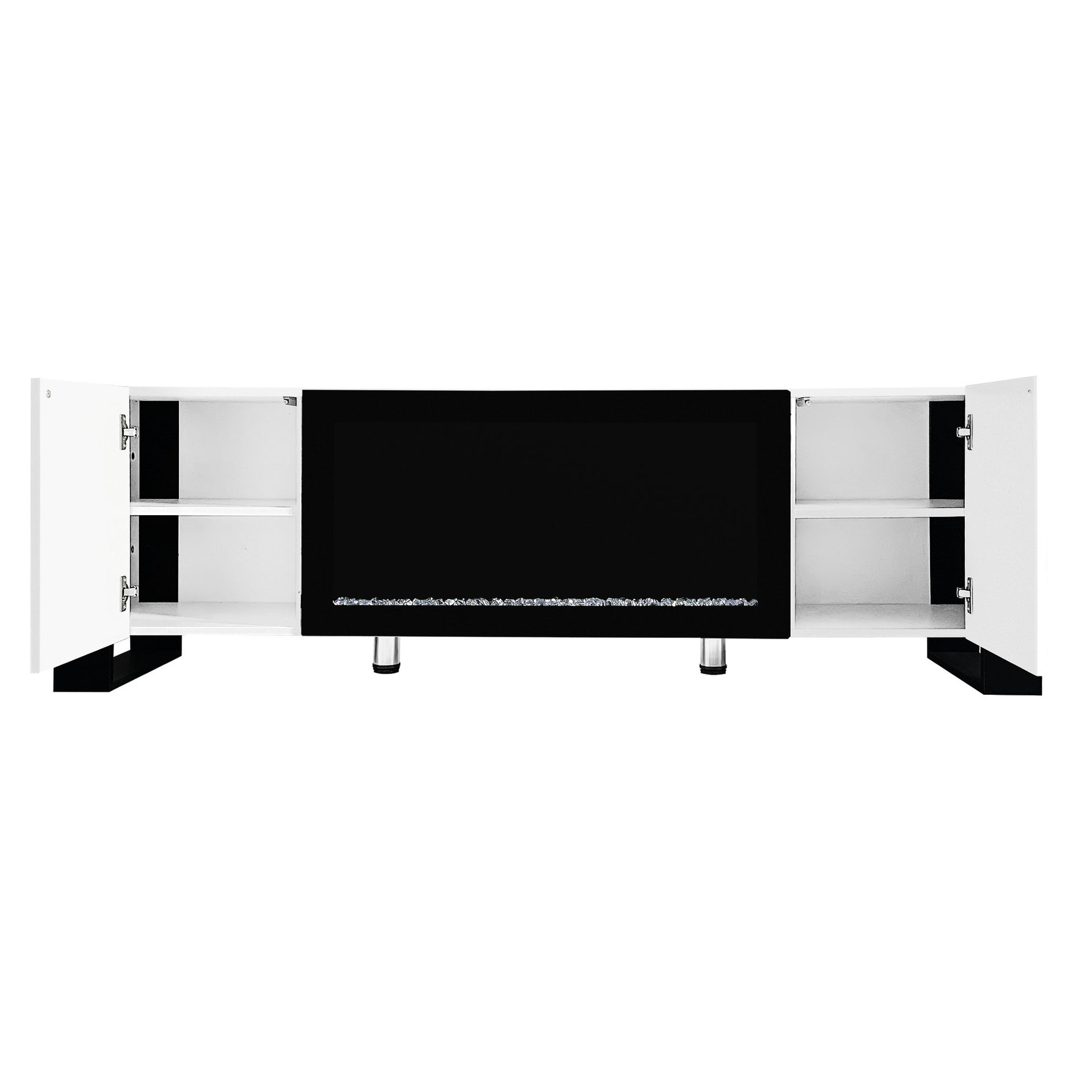 Modern white TV stand with 34.2" fireplace and tidy storage | In ...